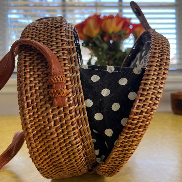 Bags | Round Rattan Purse | Poshmark